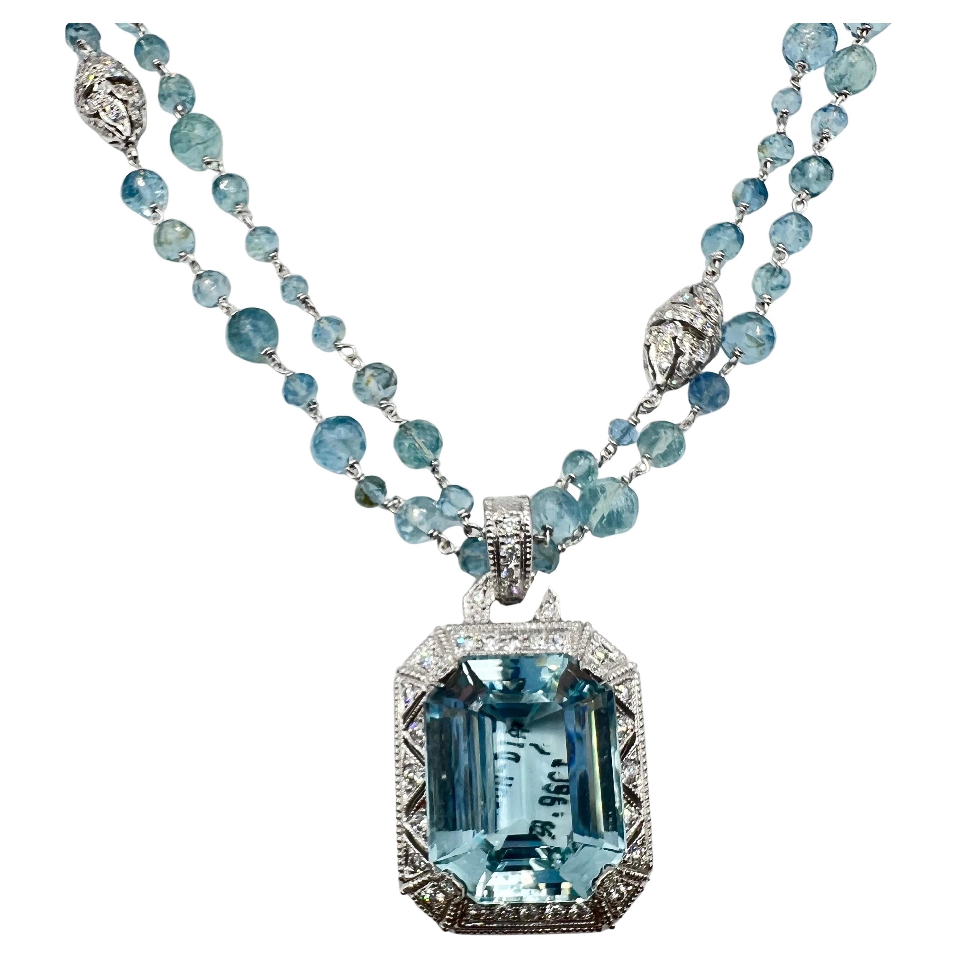 Judith Ripka 18k Aquamarine Diamond Pendant Necklace For Sale at 1stDibs