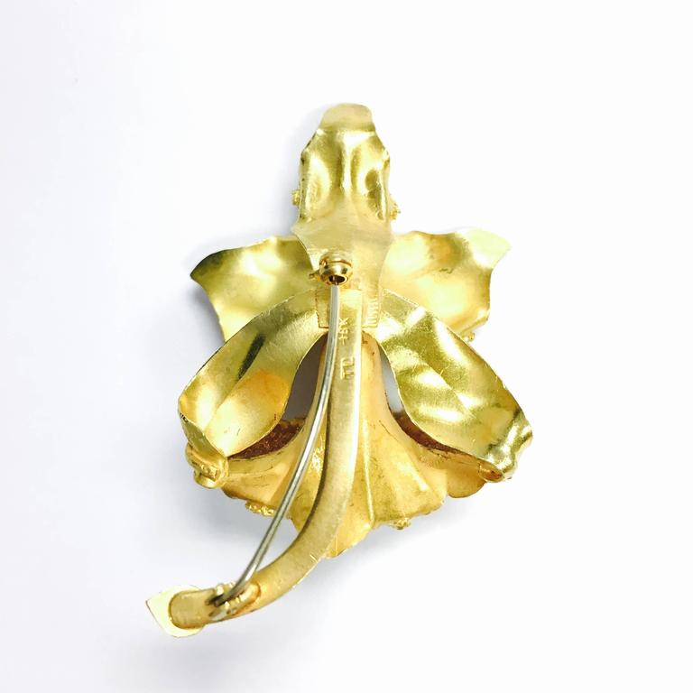 Vintage 18K Gold Freshwater Pearl Orchid Flower Pin Brooch For Sale at ...