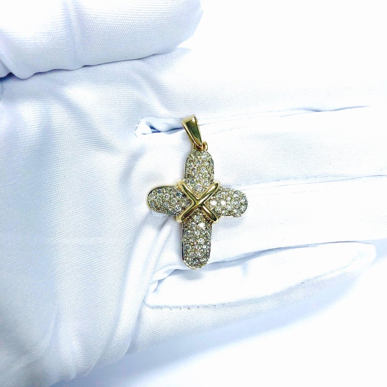 Pave Set Diamond Gold Cross Pendant Necklace at 1stDibs
