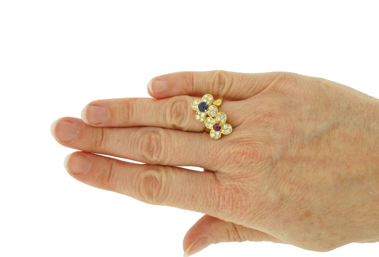 Van Cleef and Arpels Alhambra Trefle Ruby Sapphire Diamond Gold Double ...