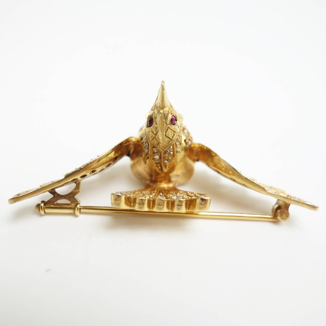 Victorian Diamond, Ruby and Gold Articulated Bird Brooch Pin at 1stDibs