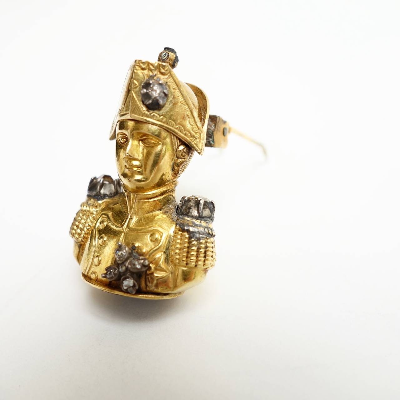 Antique Napoleon Bonaparte Yellow Gold and Silver Diamond Pin at 1stDibs