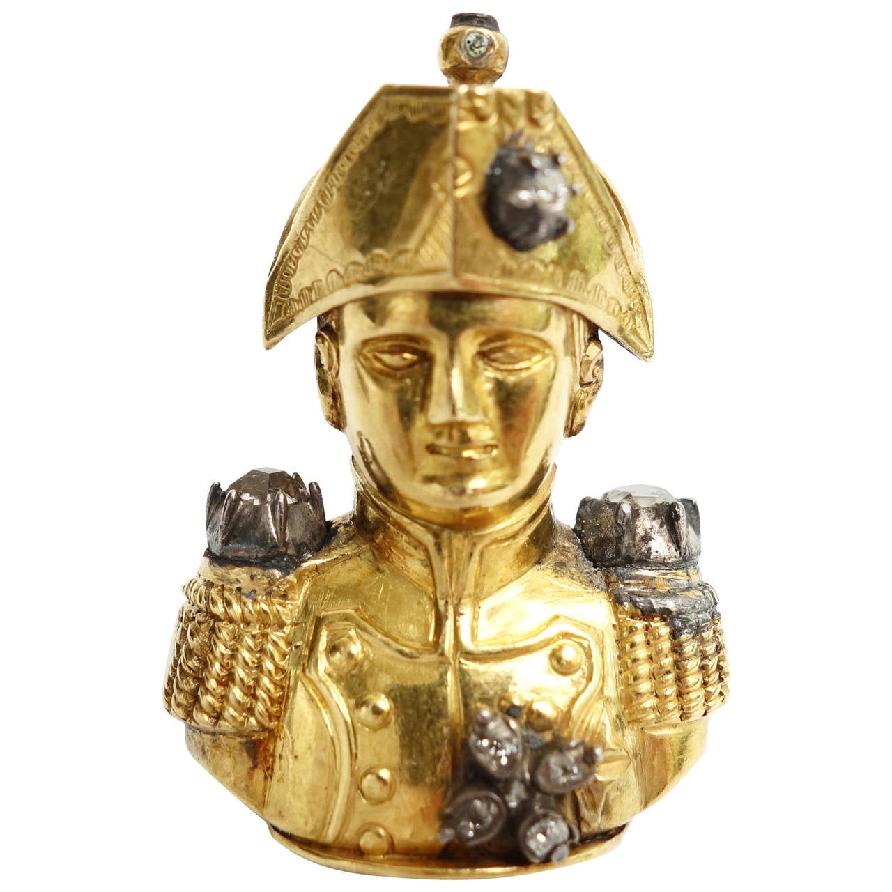 Antique Napoleon Bonaparte Yellow Gold and Silver Diamond Pin at 1stDibs