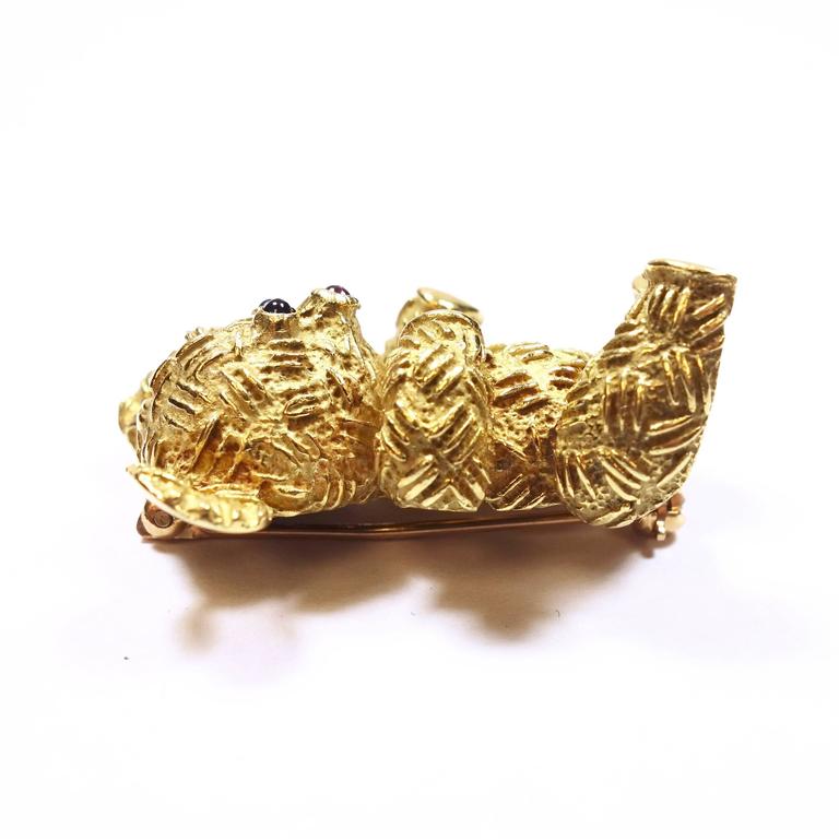 Sapphire Ruby Gold Teddy Bear Brooch at 1stDibs
