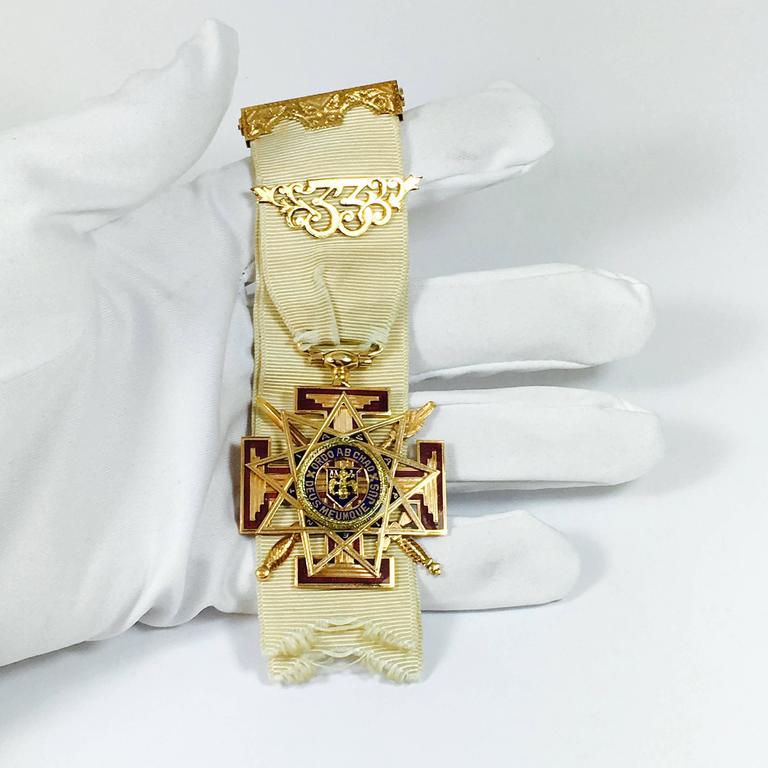 33rd Degree Scottish Rite Masonic Ribbon Enamel Gold Medal at 1stDibs ...
