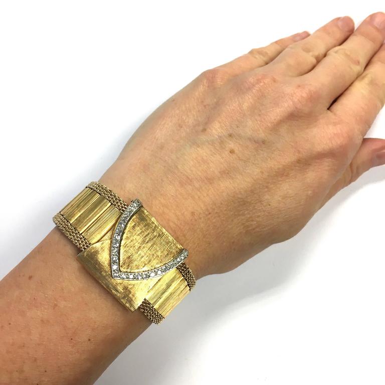 Large Diamond Gold Covered Face Bracelet Watch at 1stDibs | watch with ...