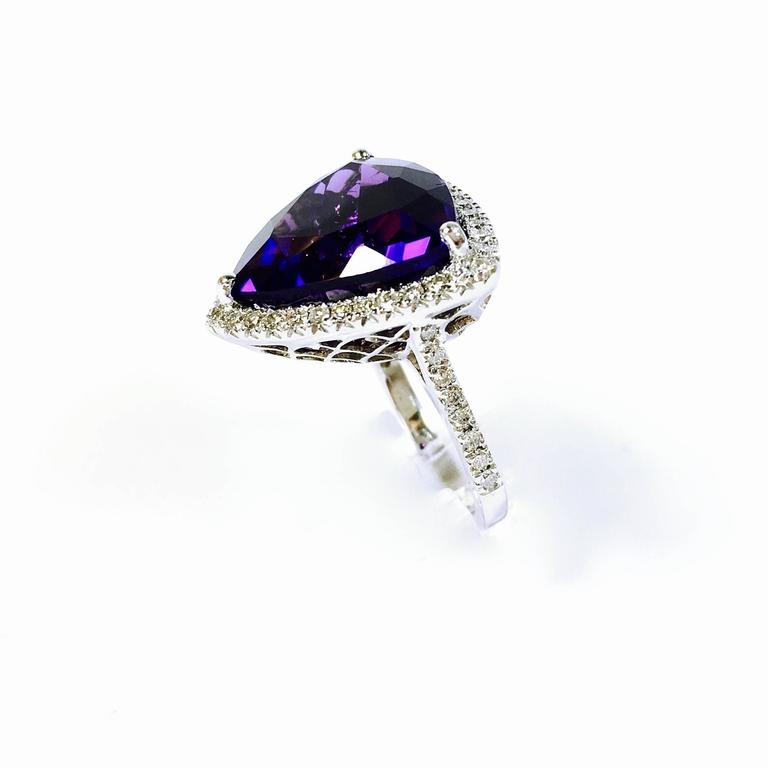 Large Trillion Cut Amethyst Diamond Gold Ring at 1stDibs