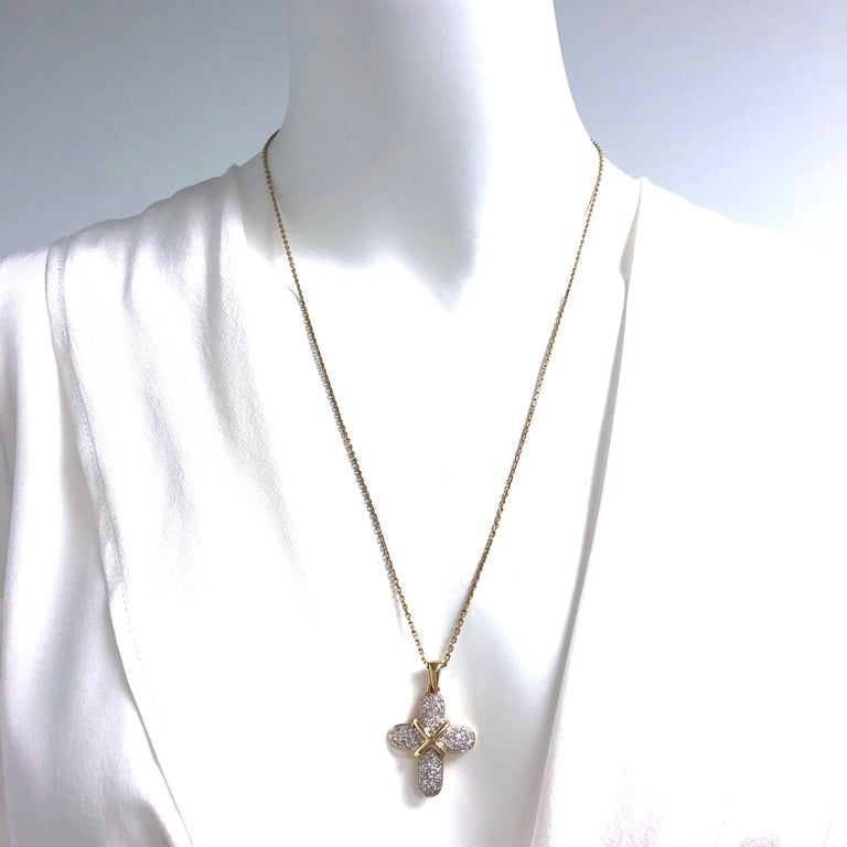 Pave Set Diamond Gold Cross Pendant Necklace at 1stDibs