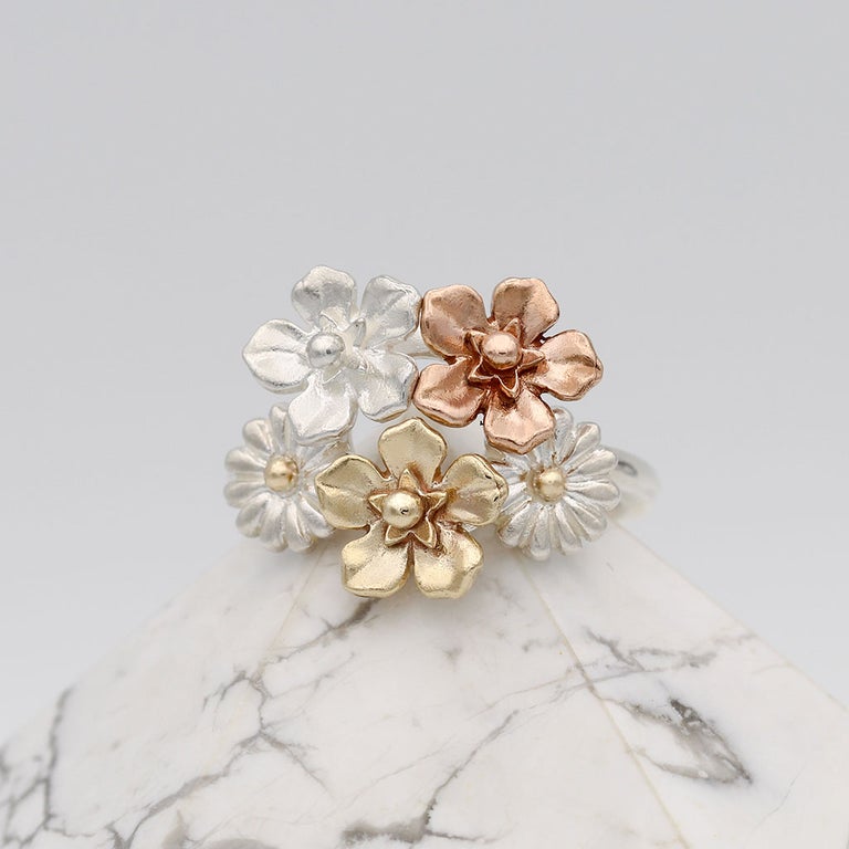 Customizable Small Flower Bouquet Ring/ 9CT Gold and Silver For Sale at ...