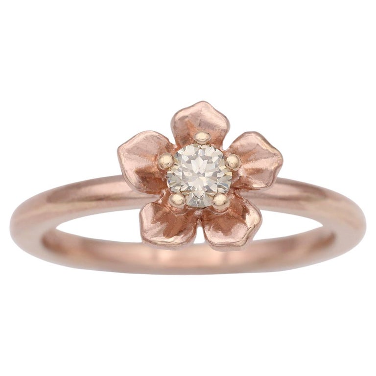 Customizable Forget Me Not Ring/ 9ct Rose Gold, Champagne Diamond For ...