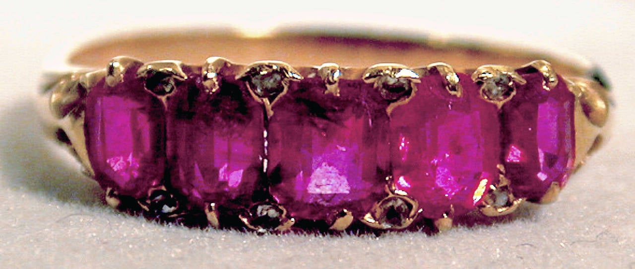 Antique Five-Stone Ruby Ring with Diamonds at 1stDibs | 5 stone ruby ring