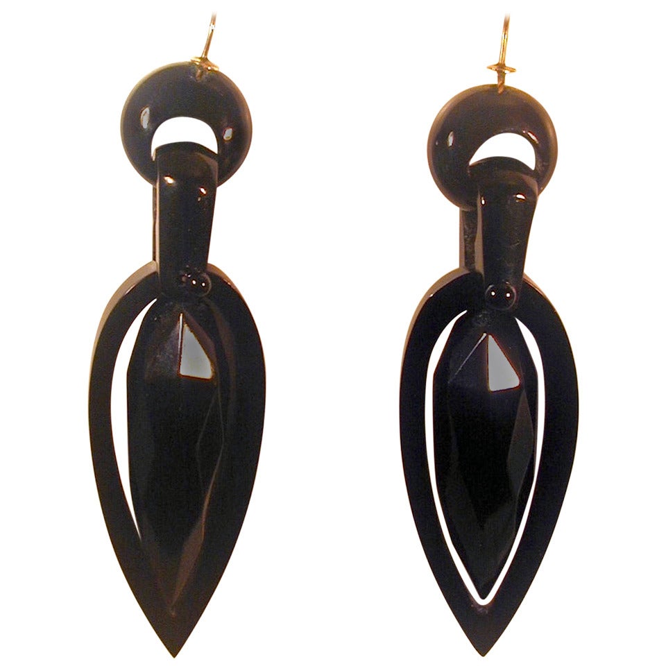 Antique Whitby Jet Hoop Earrings at 1stDibs