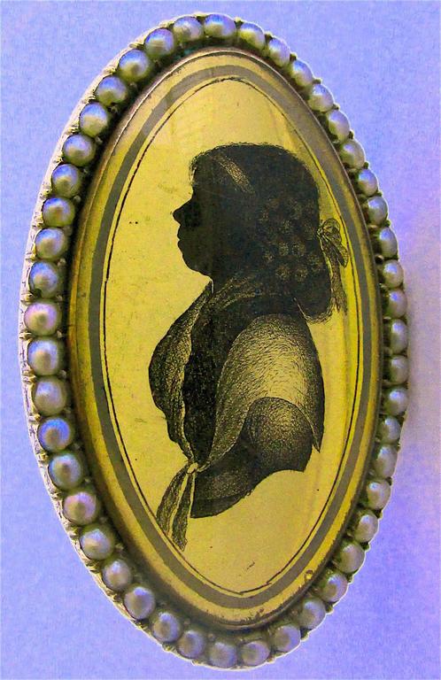 Antique Pearl and Verre Eglomisé Portrait Ring For Sale at 1stDibs