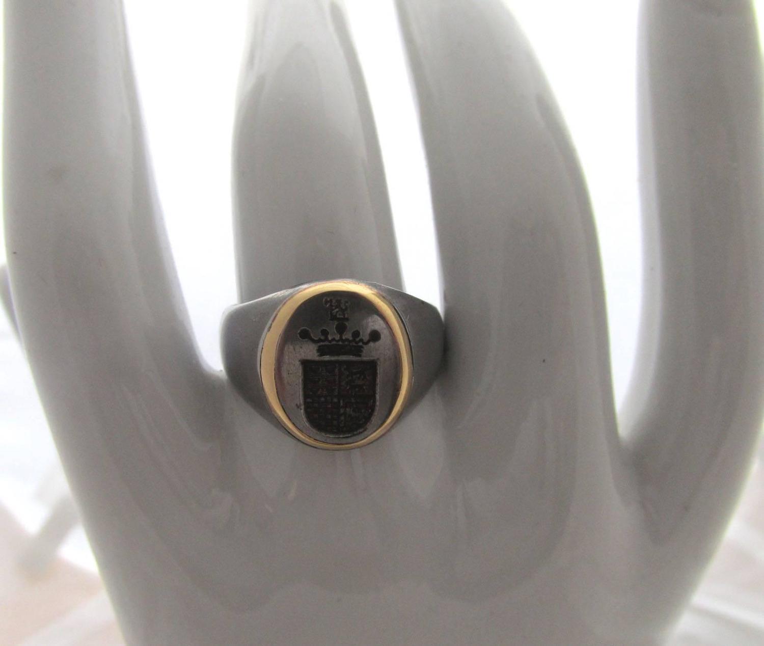 Antique Steel and Gold Signet Ring For Sale at 1stdibs