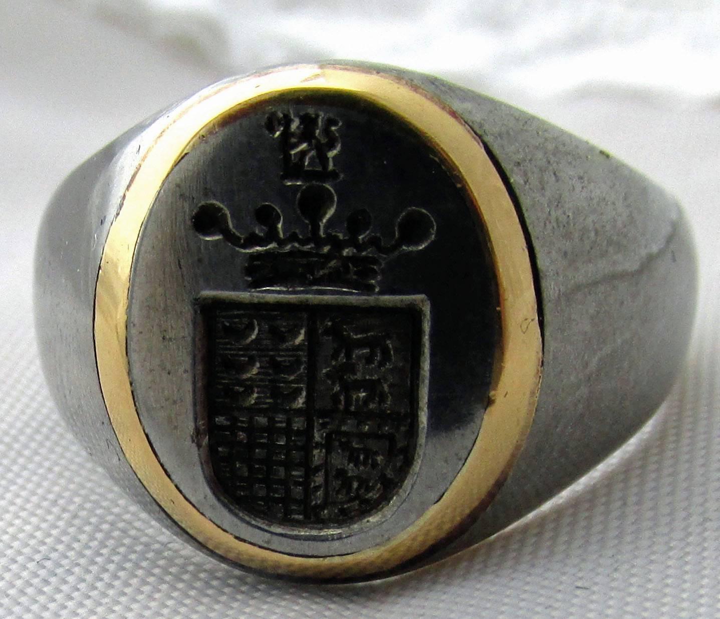 Antique Steel and Gold Signet Ring For Sale at 1stdibs