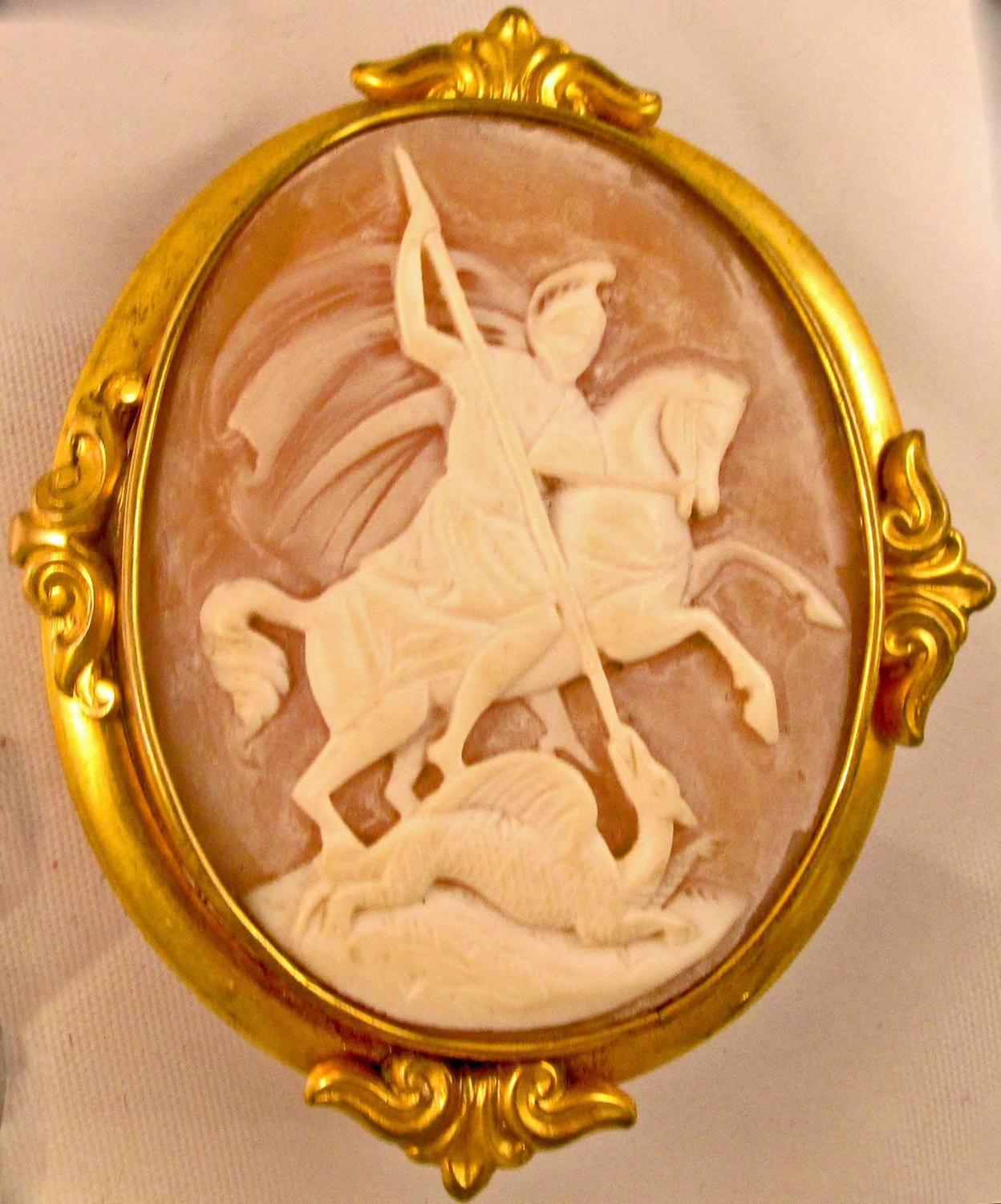 Antique Victorian Saint George and Dragon Gold Cameo Brooch For Sale at ...