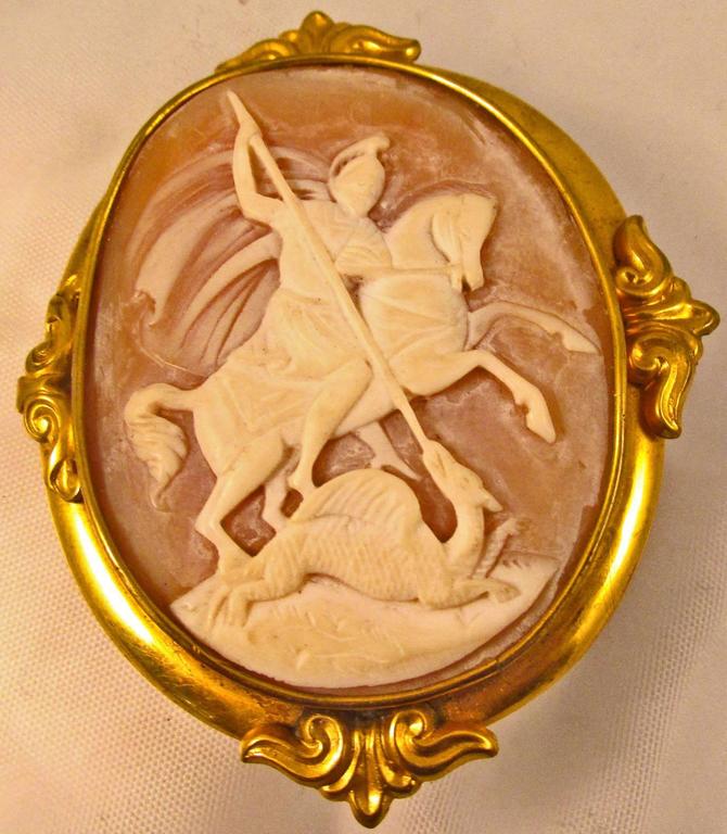 Antique Victorian Saint George and Dragon Gold Cameo Brooch at 1stDibs