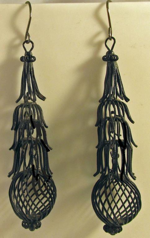 Antique Berlin Iron Long Drop Earrings at 1stDibs