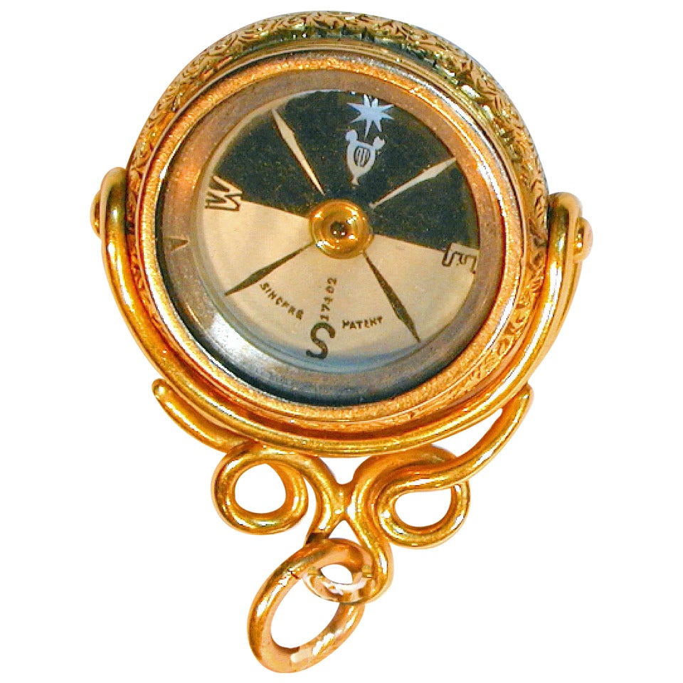 Antique Gold Compass Fob at 1stDibs | antique compass watch fob