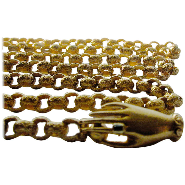 Antique 18K Gold Muff Chain with Hand Clasp at 1stDibs | moff chain ...