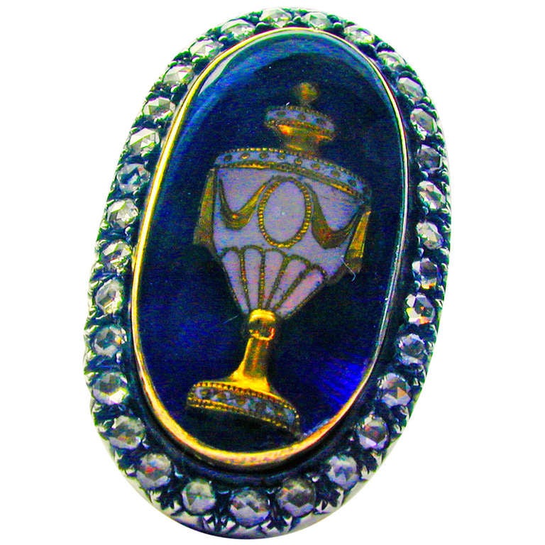 Antique Enamel Gold Urn Ring at 1stDibs