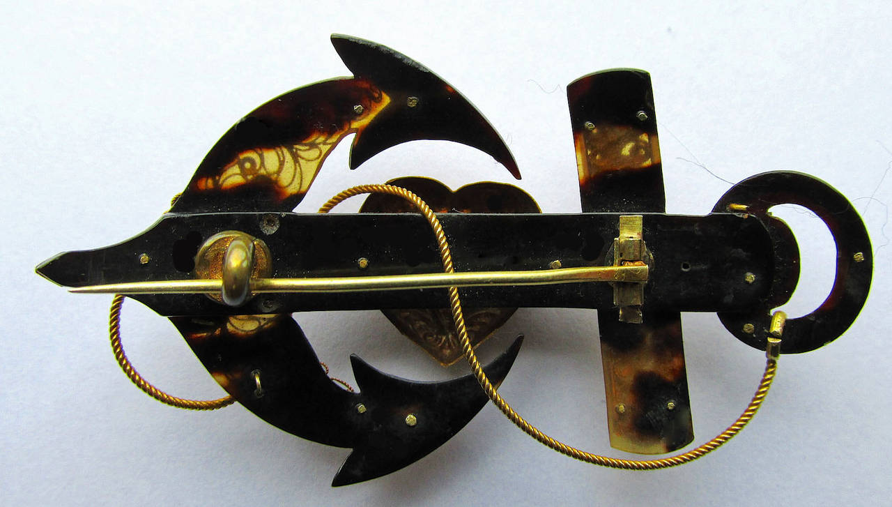 Antique Pique and 18K Gold Anchor Pin c1850 For Sale at 1stDibs