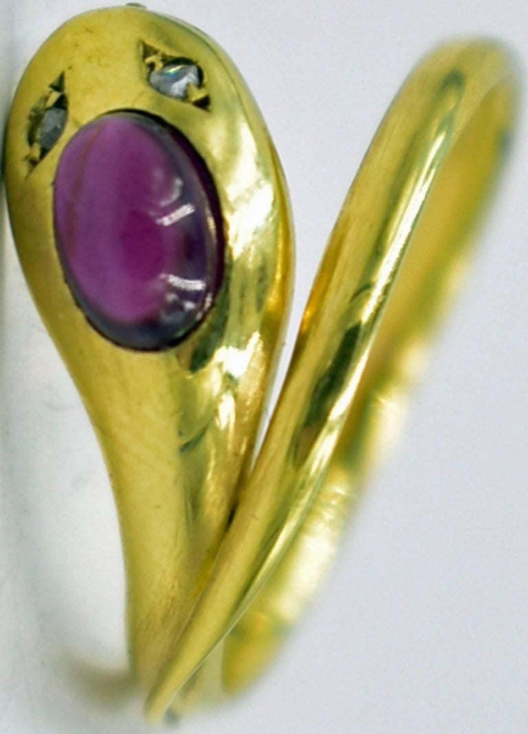 Antique Victorian Snake Ring with Ruby at 1stDibs
