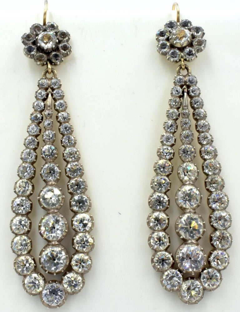 Antique Paste and Silver Long Drop Earrings For Sale at 1stdibs