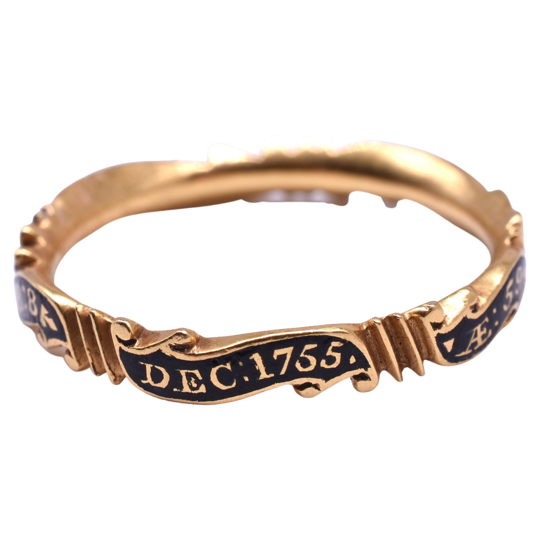 Antique George II 18K Rococo Style Scrolled Black Enamel Memorial Band ...