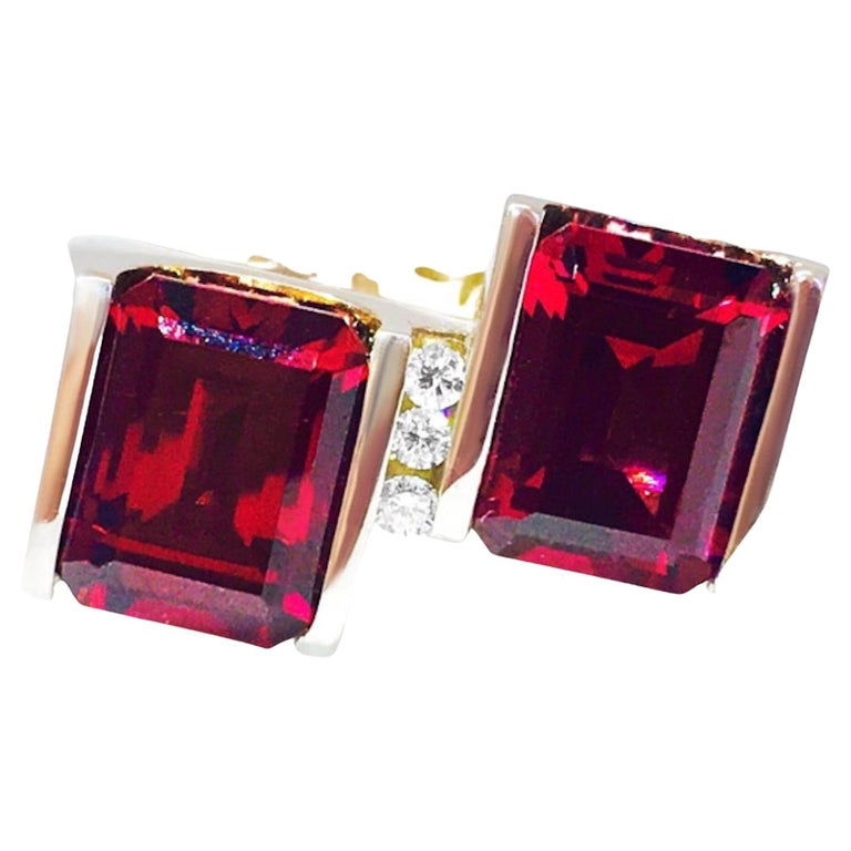 Natural Garnet 7 Carat Octagon and Diamond Ring, 14K Gold For Sale at ...