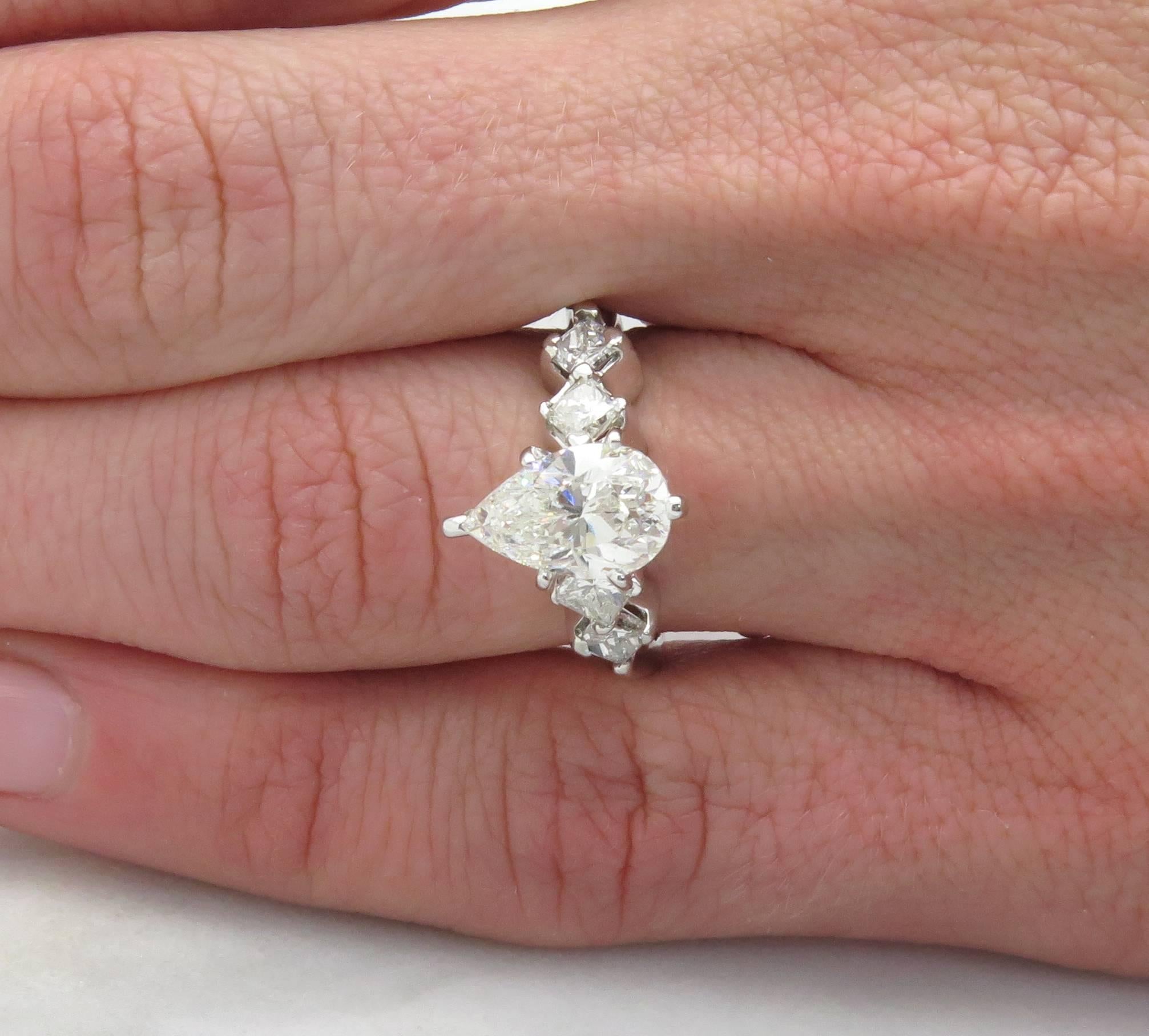 Pear and Princess Cut Diamond Gold Engagement Ring For Sale at 1stDibs