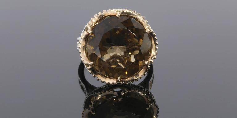Tacori Smokey Quartz Color Medley Silver Gold Budding Crescent Ring at ...
