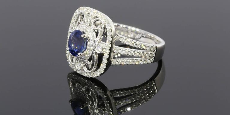 Simon G 1.55 Carats Blue Sapphires Diamond Gold Filigree Duchess Ring ...
