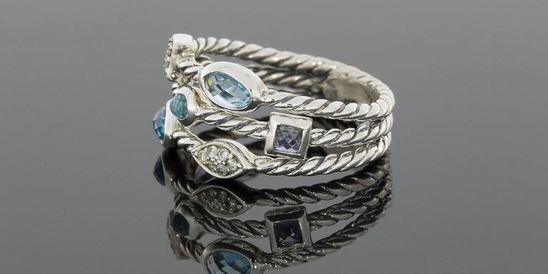 David Yurman Sterling Silver Blue Topaz, Iolite, and Diamond Confetti 3 ...