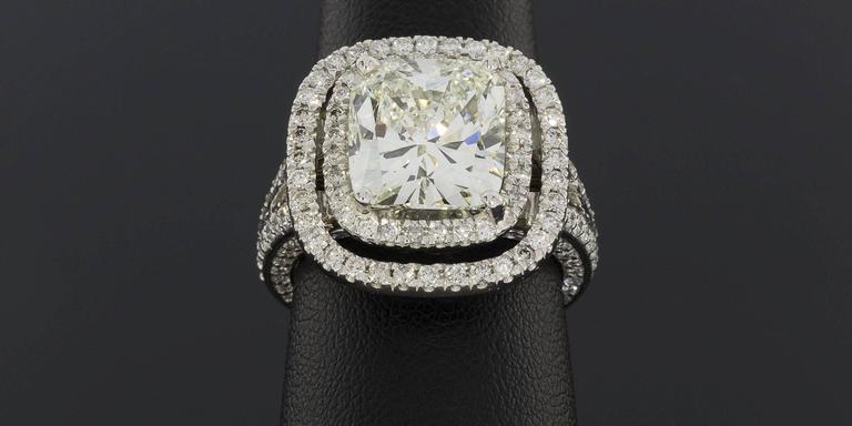 Spectacular Platinum 6.41 Carats Cushion Diamond GIA Cert Halo ...