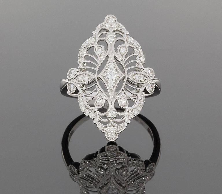 Diamond Scalloped Open Filigree Ring at 1stDibs