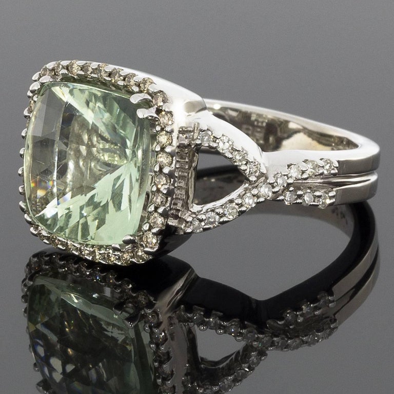 Effy Cushion Green Amethyst and Diamond Halo Twist White Gold Ring at ...