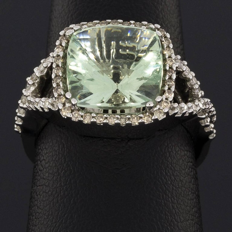 Effy Cushion Green Amethyst and Diamond Halo Twist White Gold Ring at ...