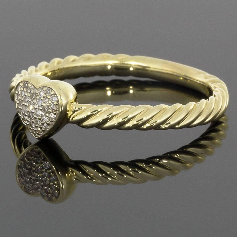David Yurman Pave Diamond Petite Heart Gold Stack Ring at 1stDibs ...