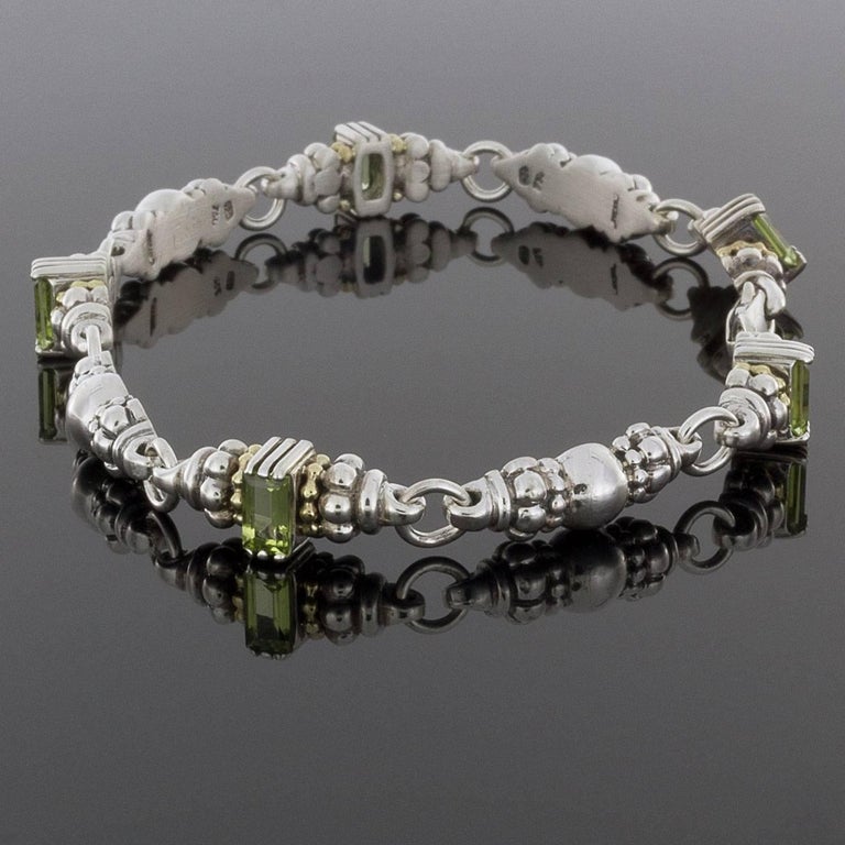 Lagos Peridot Sterling Silver and 18 Karat Yellow Gold Vintage Bracelet ...