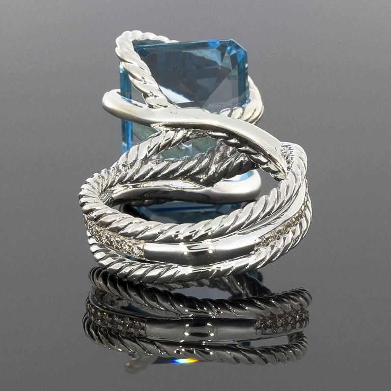 David Yurman Blue Topaz and Diamond Sterling Silver Cable Wrap Ring at ...