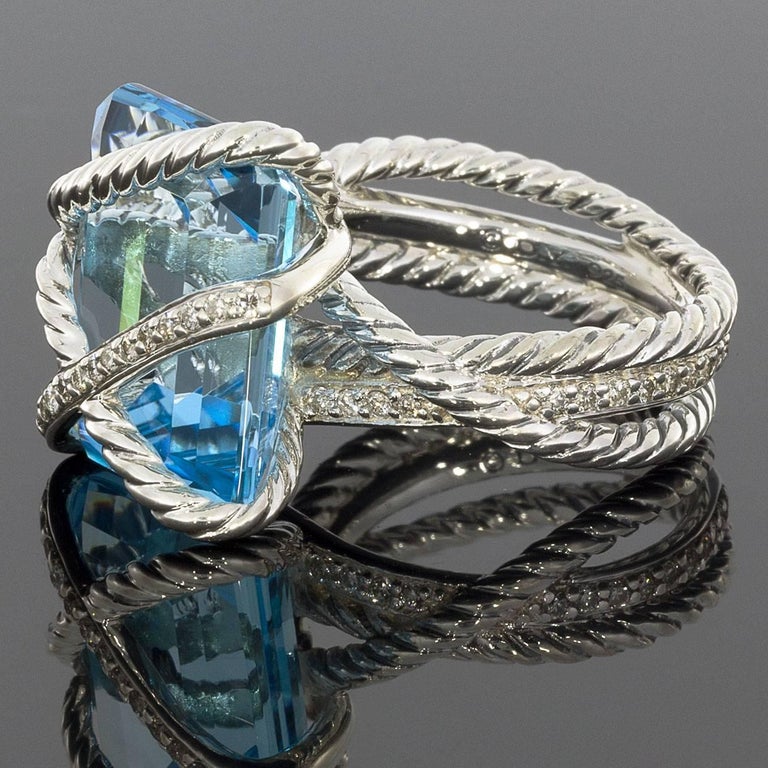David Yurman Blue Topaz and Diamond Sterling Silver Cable Wrap Ring at ...