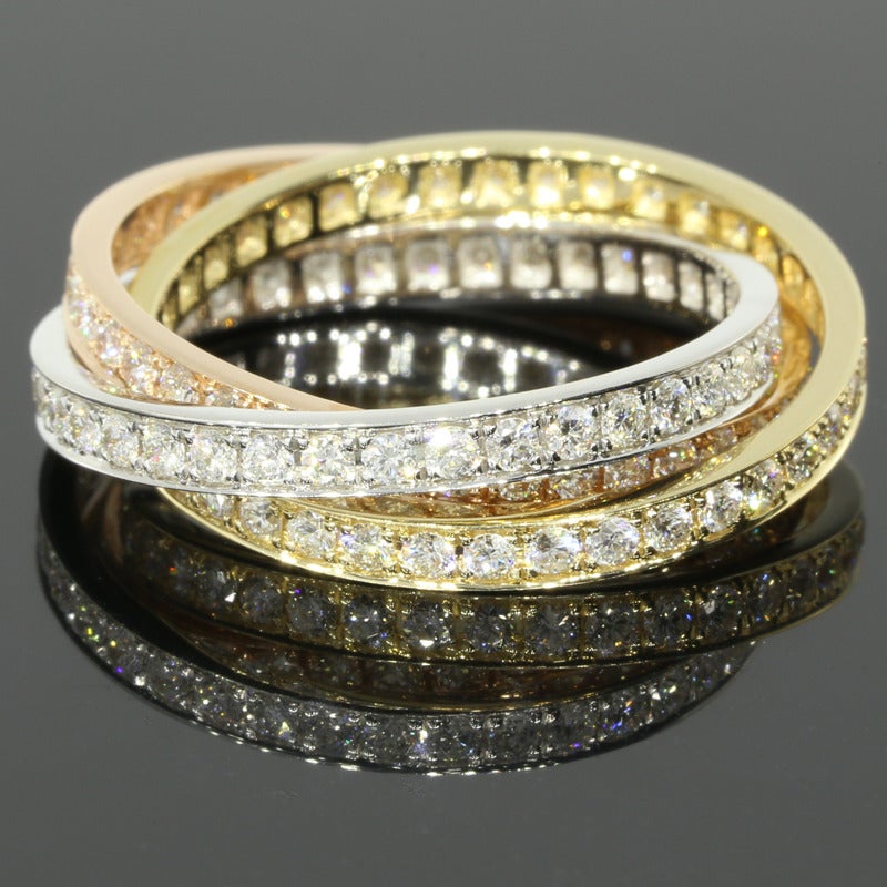 Tri-Color Diamond Three Color Gold Rolling Rings Set at 1stDibs | three ...
