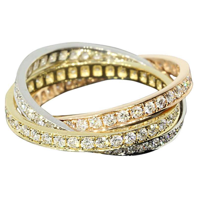 Tri-Color Diamond Three Color Gold Rolling Rings Set at 1stDibs | three ...