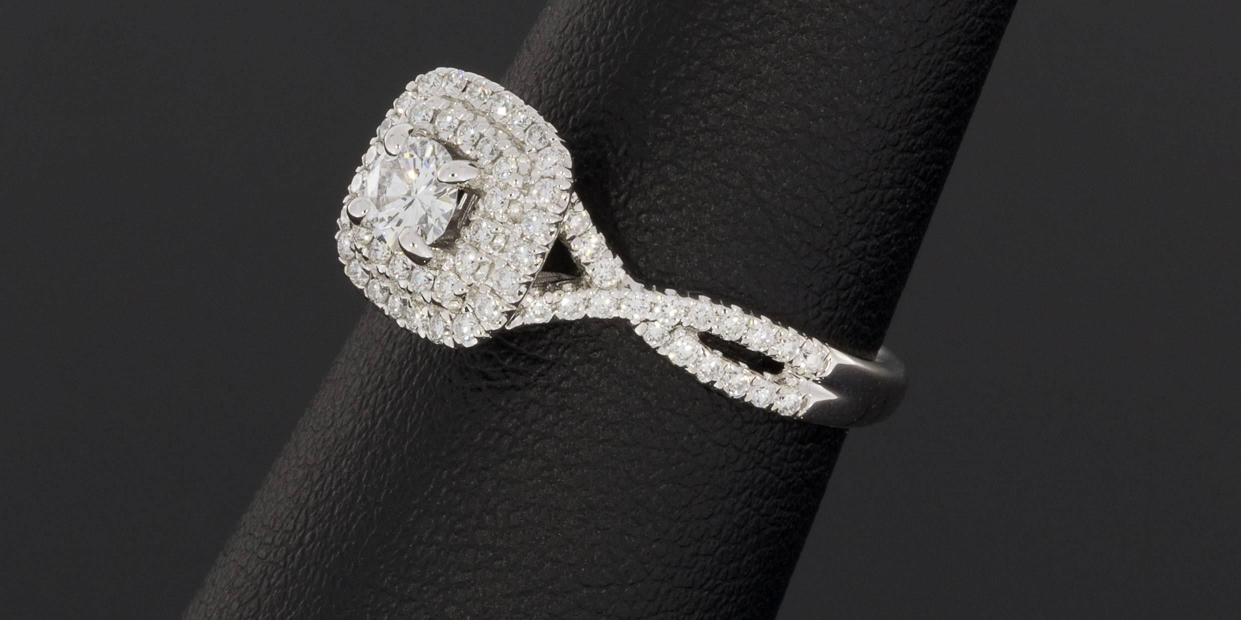 Round Diamond Double Halo Twisted Shank Engagement Ring at 1stDibs ...