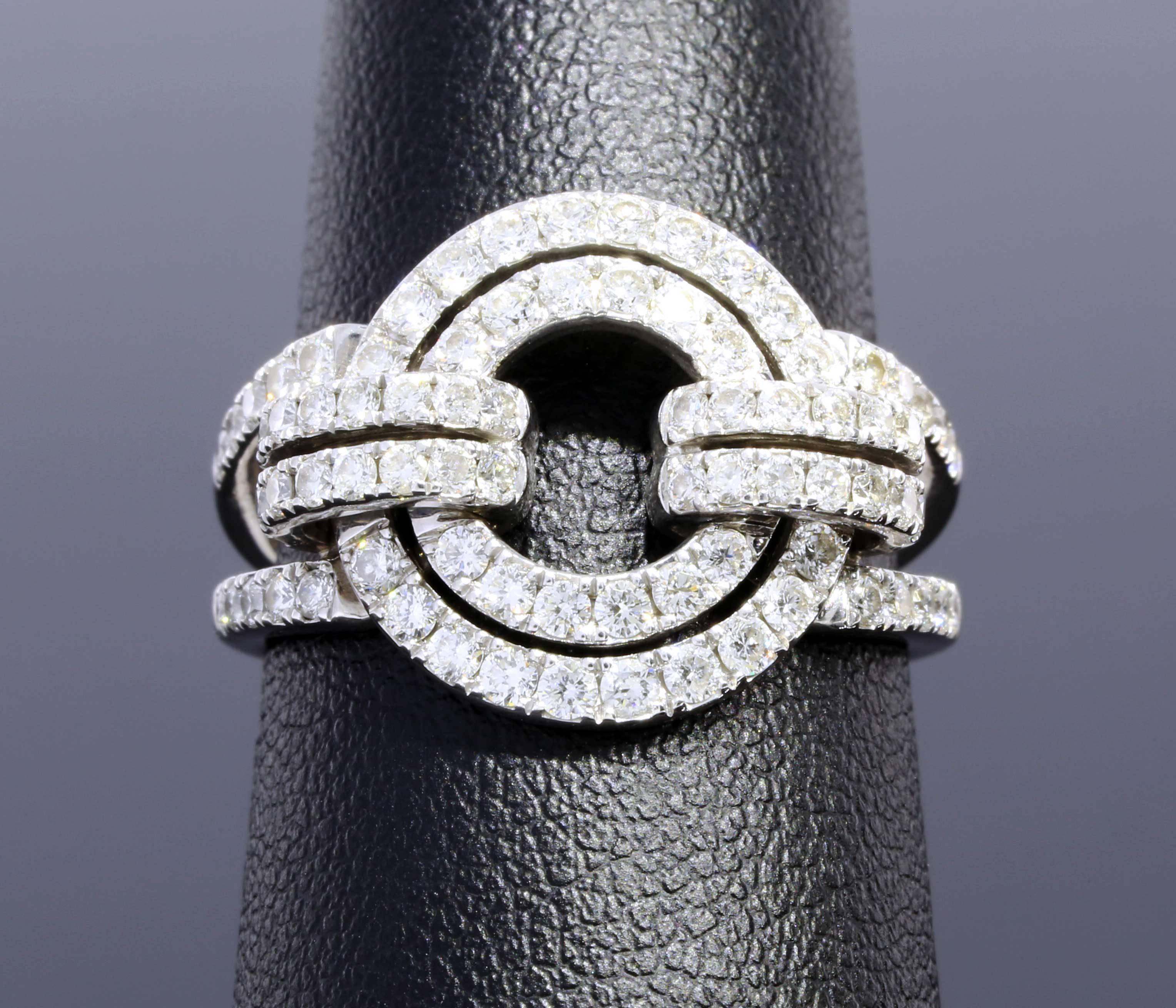 Diamond White Gold Double Circle Ring at 1stDibs