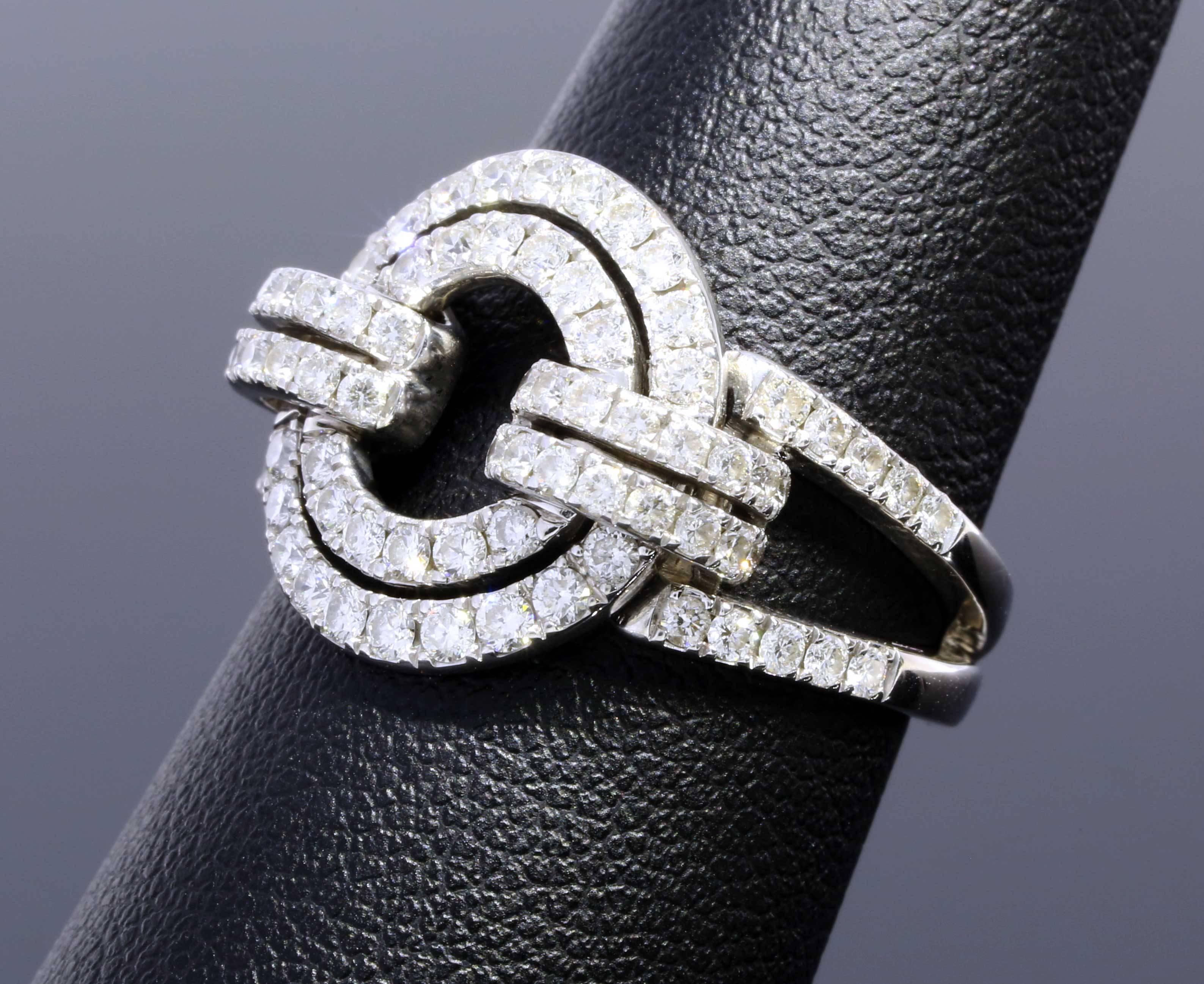 Diamond White Gold Double Circle Ring at 1stDibs