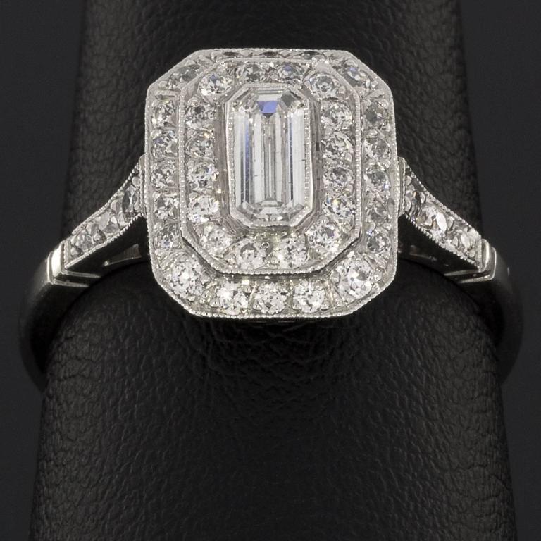 Emerald Diamond Platinum Double Octagon Halo Engagement Ring at 1stDibs ...