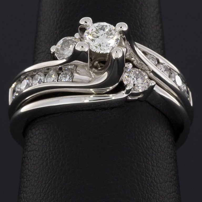 Round Diamond Bypass White Gold Engagement Ring Wedding Band Set at ...