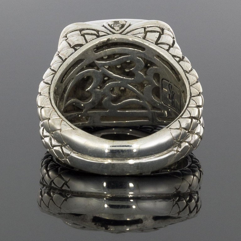 Scott Kay Sterling Silver Pave Diamond Large Basket Weave Ring at 1stDibs